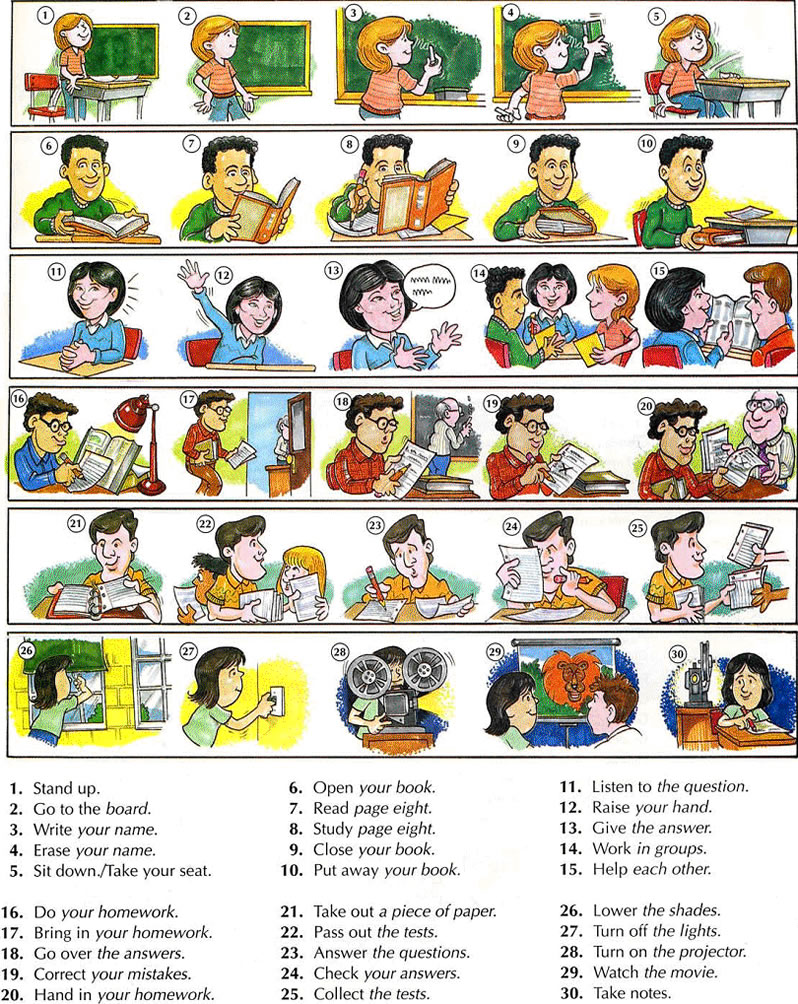 Classroom Actions Commands Vocabulary Students And Teachers